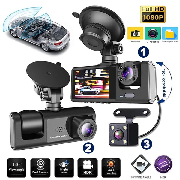 2 Inch Car Dash Cam 1080P 3 Camera Cycle Recording Video Recorder ...
