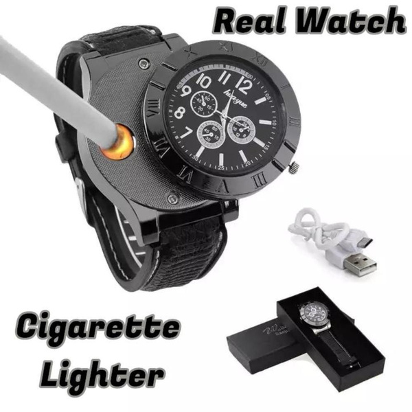Mens Novelty Cool Cigarette Lighter Watch USB Charging Rechargeable ...