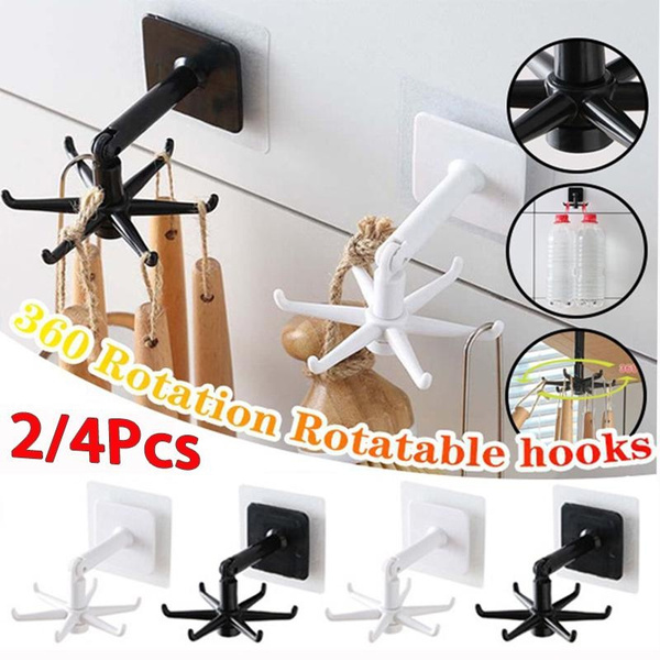 2pcs/4pcs 360 Rotating Folding Hook Self-Adhesive 180 Degrees Vertical ...