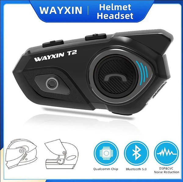 WAYXIN T2 Motorcycle Helmet Headset For 2 Rider Bluetooth Intercom ...