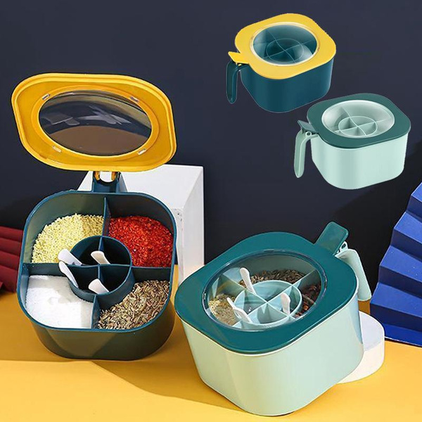 4 In 1 Spice Jar Seasoning Box With Spoon Multi Compartment Salt Pepper ...