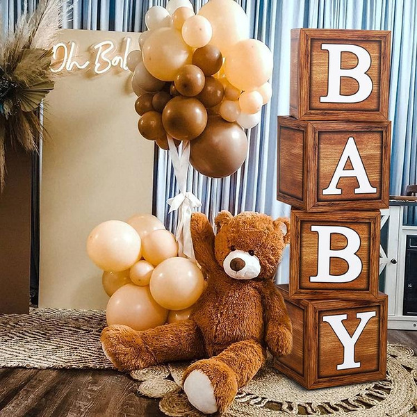 Wood Grain Brow Baby Shower Box Baby Balloon Boxes 1st Birthday Party ...