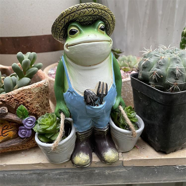 Funny Frog Statue Figurine Ornament Garden Decor Flowerpot Bookshelf ...