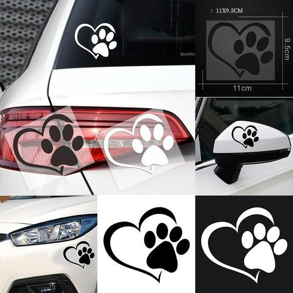 1PC Car Stickers Heart Dog Cat Paw Print Pet Vinyl Decal Car Windows ...