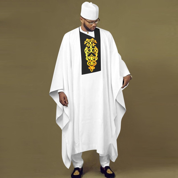 African Traditional Agbada Set for Men 4 Pieces Agbada+Shirt+Pants+Hat ...