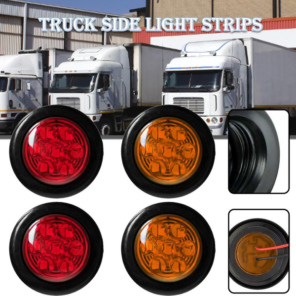 4Pcs 2" Inch Round Red Amber LED Side Marker Clearance Trailer Truck RV ...