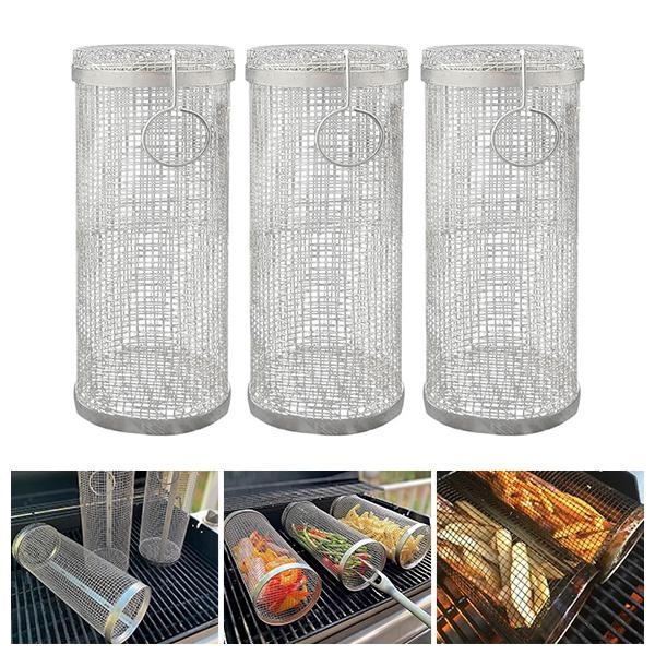 Portable Rolling Grilling Basket BBQ Net Tube Stainless Steel BBQ ...