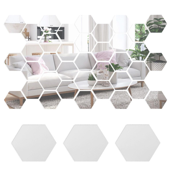 40X Adhesive Flexible Hexagon Mirror Plastic Sheet Acrylic Tiles Wall ...