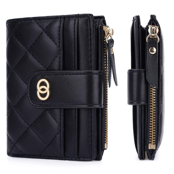 Small Wallets for Women,Minimalist Slim Leather Bifold Zipper Wallet ...