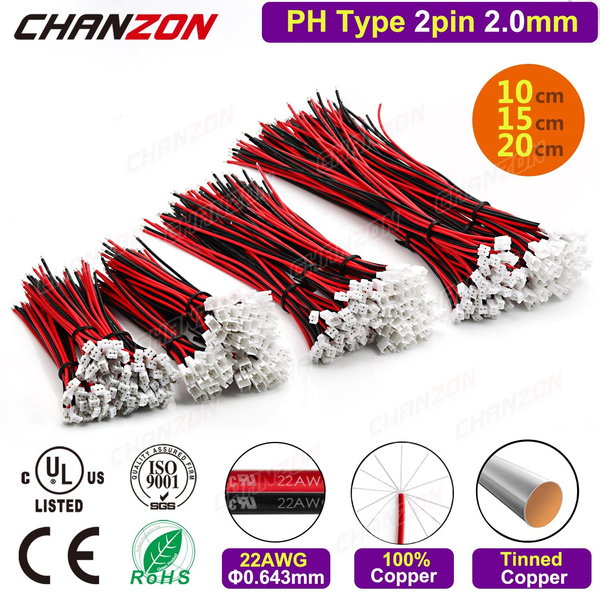 Chanzon JST PH2.0 (10/15/20cm) Connector 10/30 Pair 10cm Male Female 2 Pin Micro JST-PH 2.0 mm ...