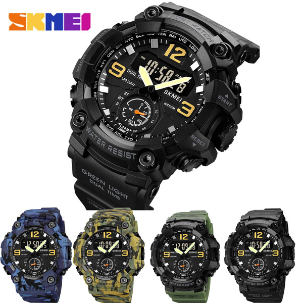 SKMEI 1965 Men Watch Professional 30M Water Resistant Double Display Double Movements GMT Time ...