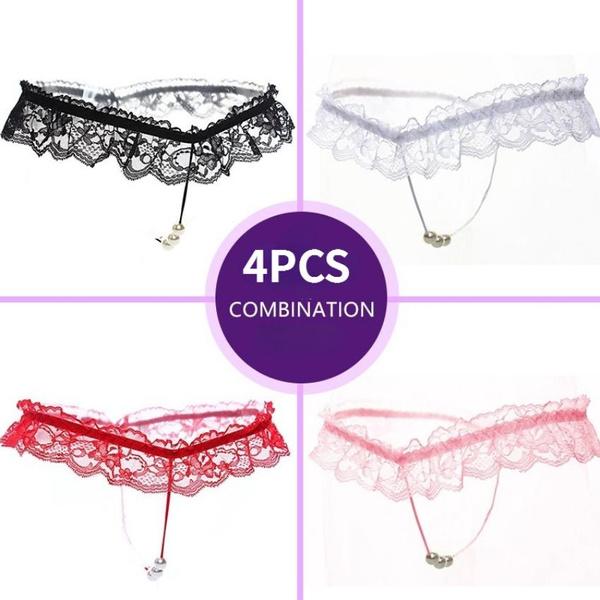 Sexy G String Panties With Pearls Beads Exotic Womens Open Crotch