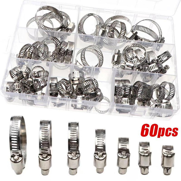 60PCS Stainless Steel Hose Clips Pipe Clamps Fastener Mixed Packing ...