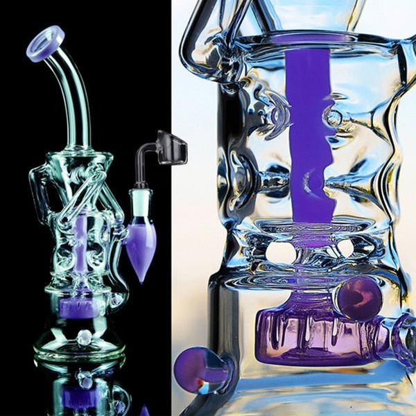 10inches Recycler Dab Rigs Lavender Glass Water Pipe Thick Oil Burner ...