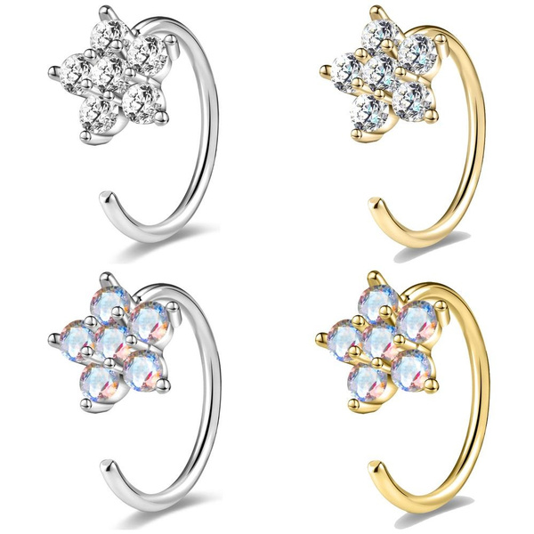 20G/18G Flowers Nose Ring for Women Cubic Zircon Septum Piercings ...