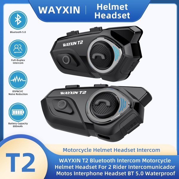 WAYXIN T2 Motorcycle Helmet Headset For 2 Rider Bluetooth Intercom ...