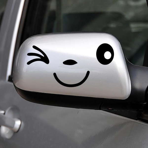 L+R 2PCS/Set Reflective Cute Smiling Car Stickers Classic Automobile ...