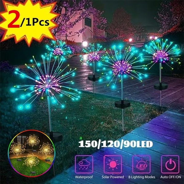 1/2Packs 90/120/150LEDS Solar Fireworks Lights Powered Outdoor Grass ...