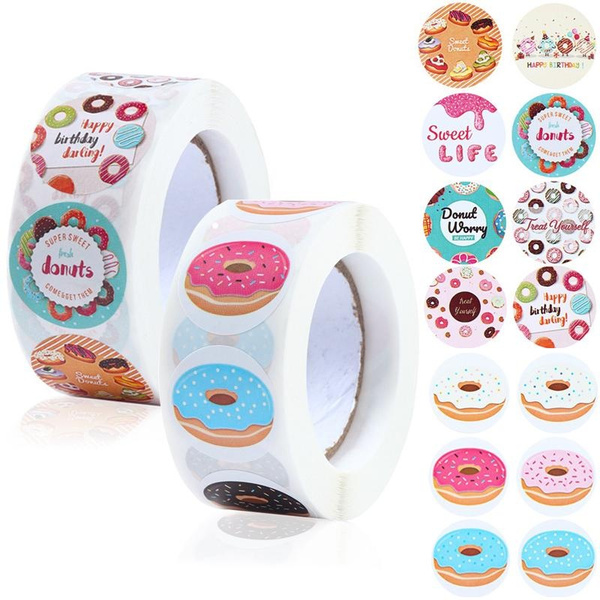 500pcs Donut Stickers per roll DIY Dessert Stickers for Kids Birthday ...