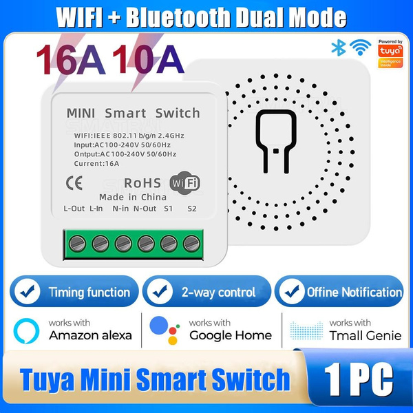 1PC Tuya Mini DIY Smart Switch Wifi Bluetooth Dual Modes Supports Family Sharing Timing Function ...
