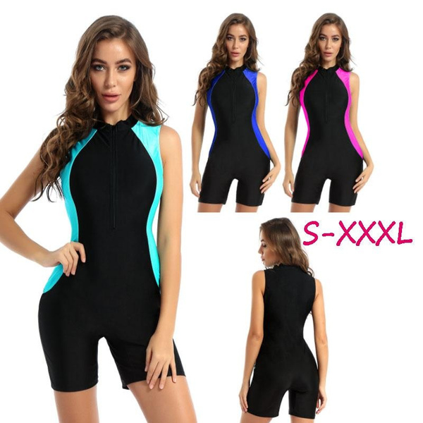Women's Sexy Mock Neck Bodysuit Racerback Unitard Swimming Suits Boyleg ...