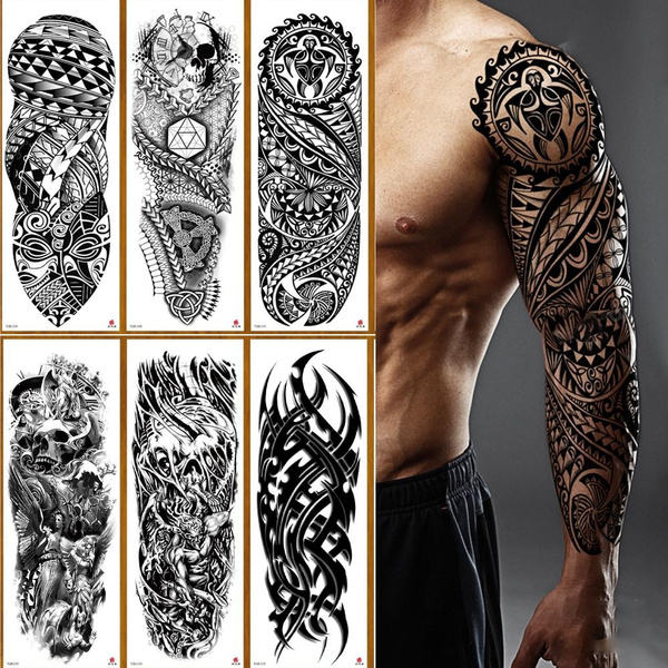 Full Arm Waterproof Temporary Tattoo Sticker Large Size Skull Tattoo ...
