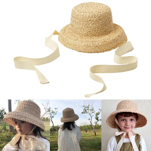 Handwoven Straw Hat for Kids Girls Summer Sun-shade Bucket Hat Wide ...