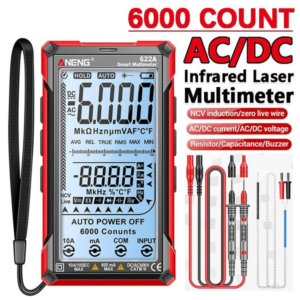 Battery Powered Digital Multimeter with Laser Lamp 6000 Counts AC/DC ...