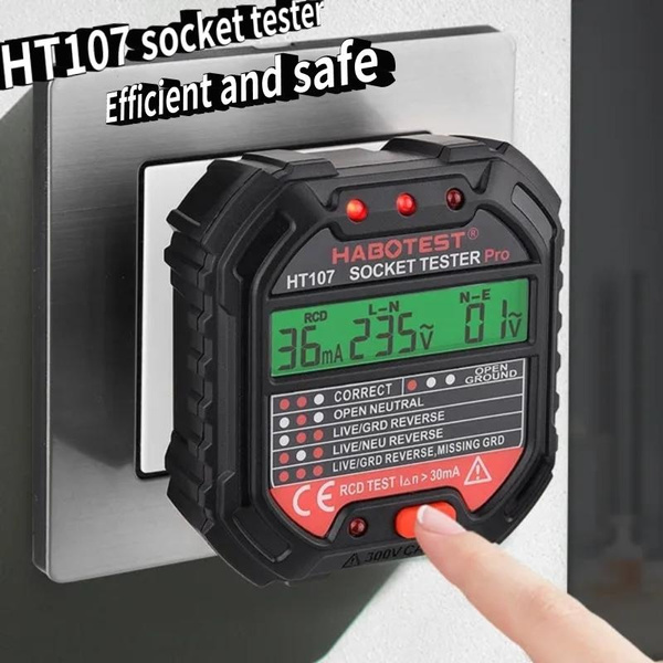 Ht107 Socket Tester Pro Voltage Test Rcd 30ma Socket Detector Uk Eu Plug Ground Zero Line Plug