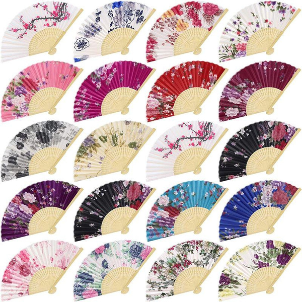 20 Pack Floral Folding Fans Chinese Style Handheld Fans Silk Bamboo ...