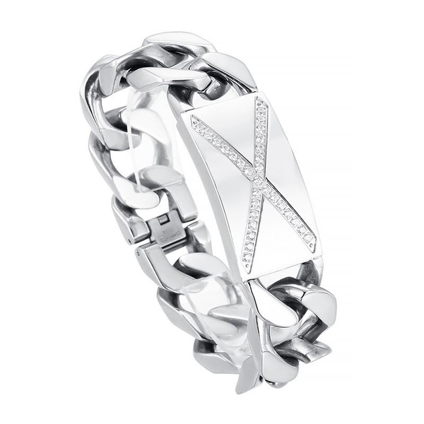 Large 20mm 8.26inch Mens CNC Crystals ID Bracelet Stainless Steel ...