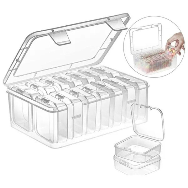 14Pcs Mini Clear Plastic Beads Storage Container Box And Organizer Transparent Boxes With Hinged ...