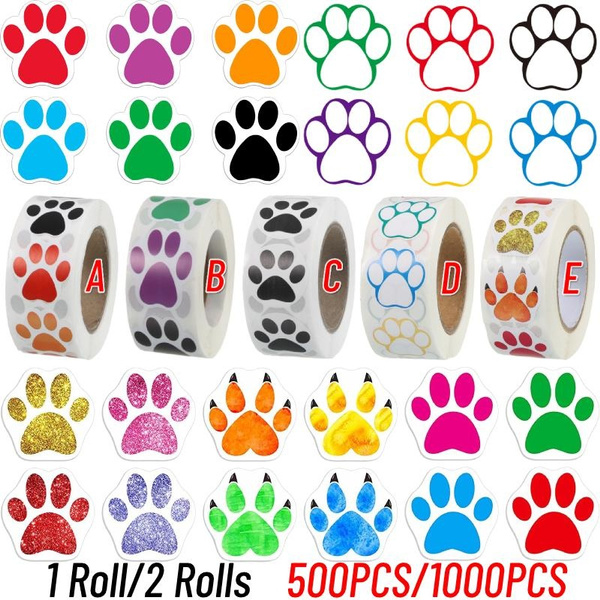 500PCS/1000PCS 1 Roll/2 Rolls Paw Prints Stickers Puppy Paw Print ...
