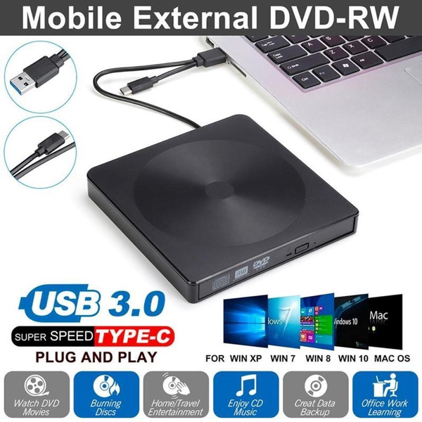 USB 3.0 External DVD Drive Optical Drive Type-C CD ROM Player CD-RW ...