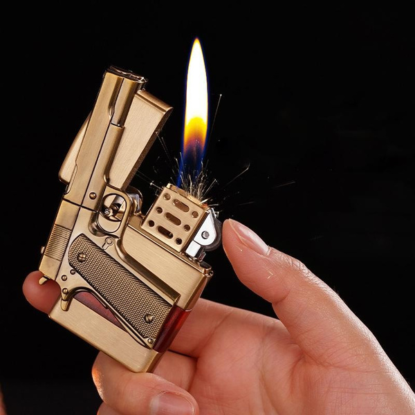 New Vintage Grinding Wheel Ignition Open Flame Lighter Pistol Shape ...
