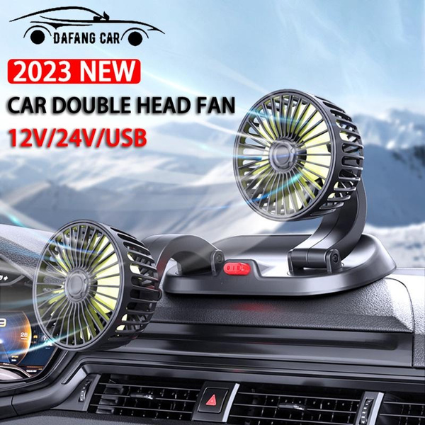 2023 New Car Double Head Folding Fan 360 Degree Rotation Car Fan 5V 12V ...