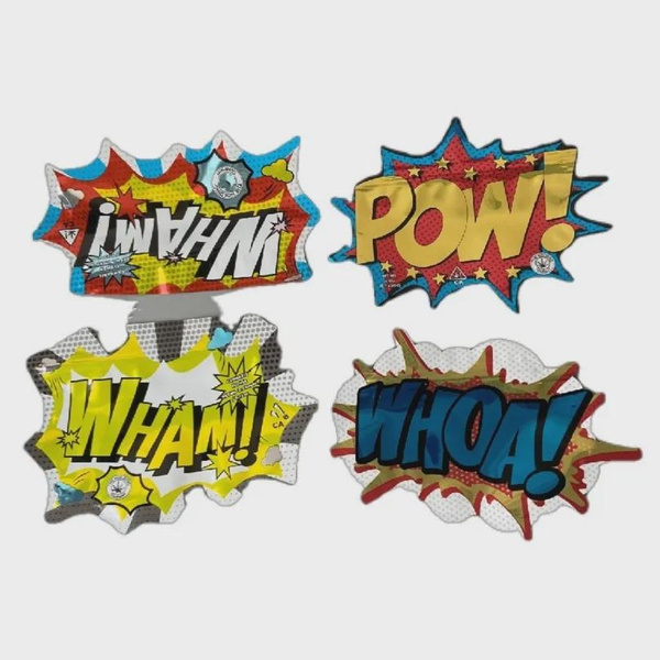 100pcs pow whoa wham hologram custom special shaped irregular mylar bag ...