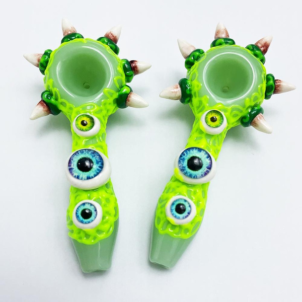 1 pc Glowing Green Eye Glass Pipe, Glowing Shaped Glass Hand Pipe ...