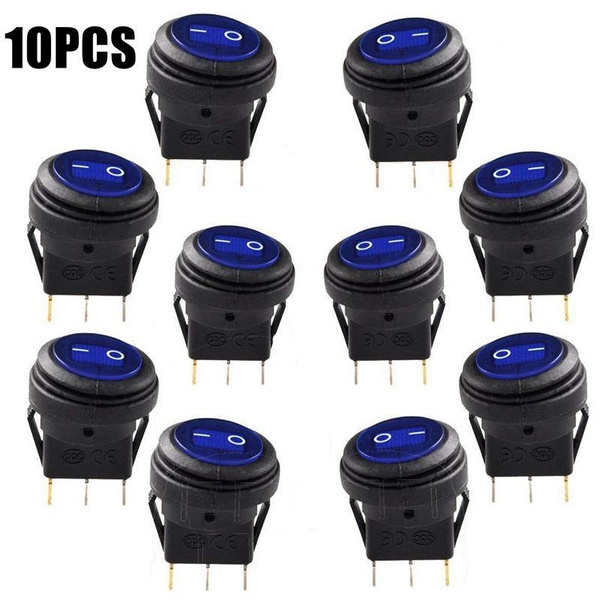 10 PCS 12V 20A Waterproof Round with LED Light Rocker Toggle Switch 3 ...