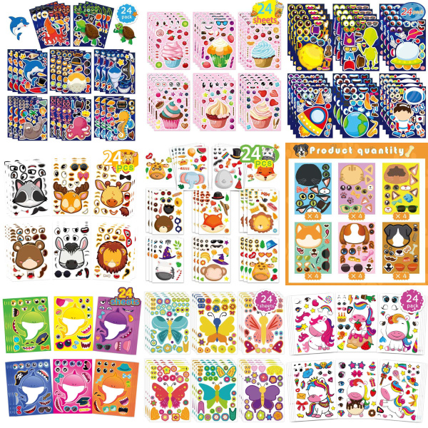 56 Styles 24 Sheets a Set Make Your Own Face Stickers for Kids Unicorn ...