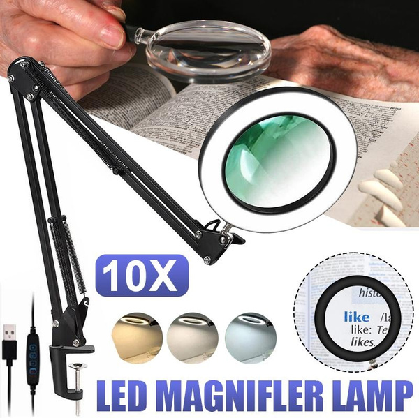 10X Magnifier LED Lamp Magnifying Glass Desk Lamp Flexible Magnifier Light Foldable Table Lamp ...