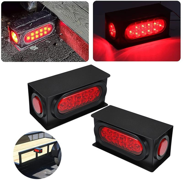 2Pcs Steel Trailer Lights Boxes Housing Kit with 6 Inch Oval Red LED ...