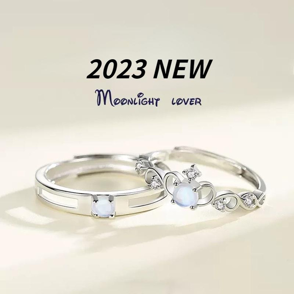 Moonlight lovers couple ring men and women a pair of moonlight diamond crown couple ring opening ...