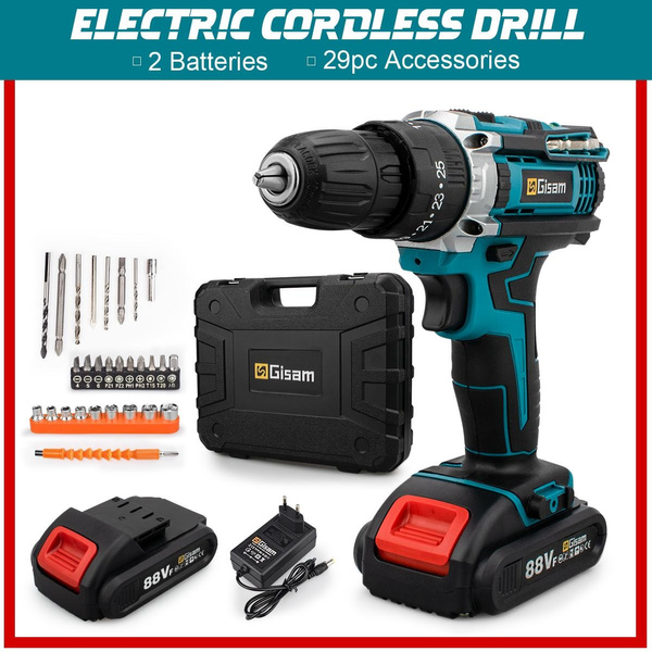 Cordless Electric Drill Compact Hammer Screwdriver Power Drill Set 25 ...