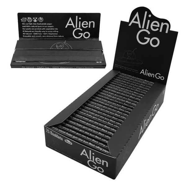 1 box of 1250 leaves Alien Go 11/4 Size Slow Burning Roll Paper Black ...