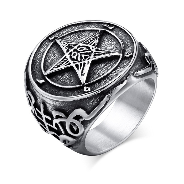 Vnox Chunky Lucifer Ring for Men,Pentagram Satanic Baphomet Goat Rings ...