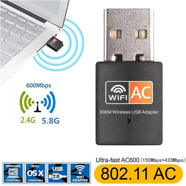 USB WiFi Adapter USB Ethernet WiFi Dongle 600Mbps Dual Band 2.4G 5Ghz ...