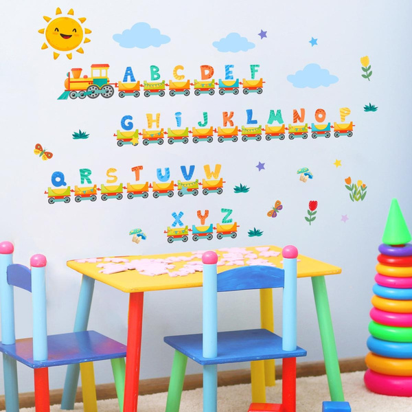 English Alphabet Cartoon Small Train Wall Stickers Background Wall Room ...