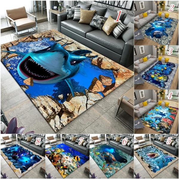 Ocean Animal Shark Area Rug 3D Optical Illusion Rugs Sharks Blue Carpet ...