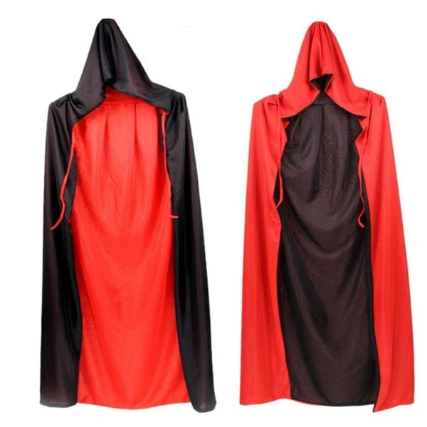 Black&Red Two-sided Unisex Costume Witch Reversible Hooded Adult Kids ...